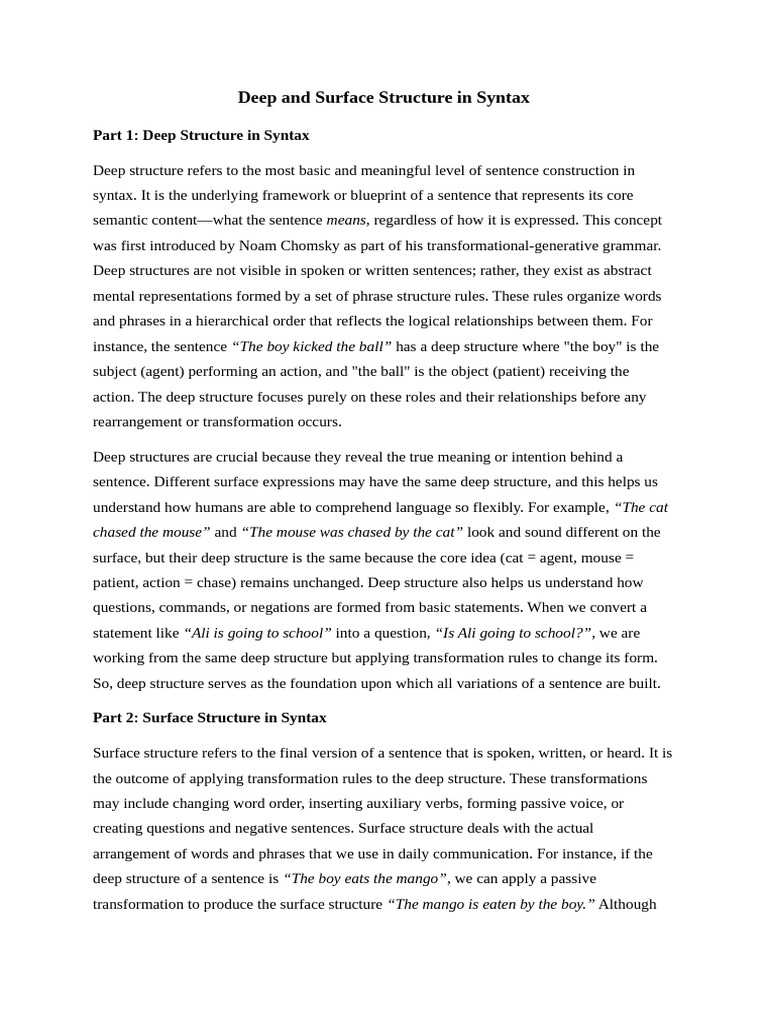 Deep and Surface Structure in Syntax | PDF | Semantics | Syntax
