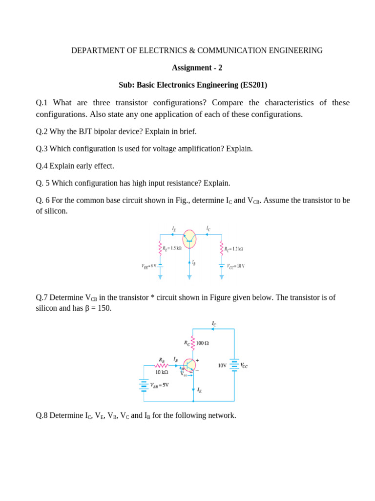 Assignment 2 - Basic Electronics Engineering (ES201) | PDF