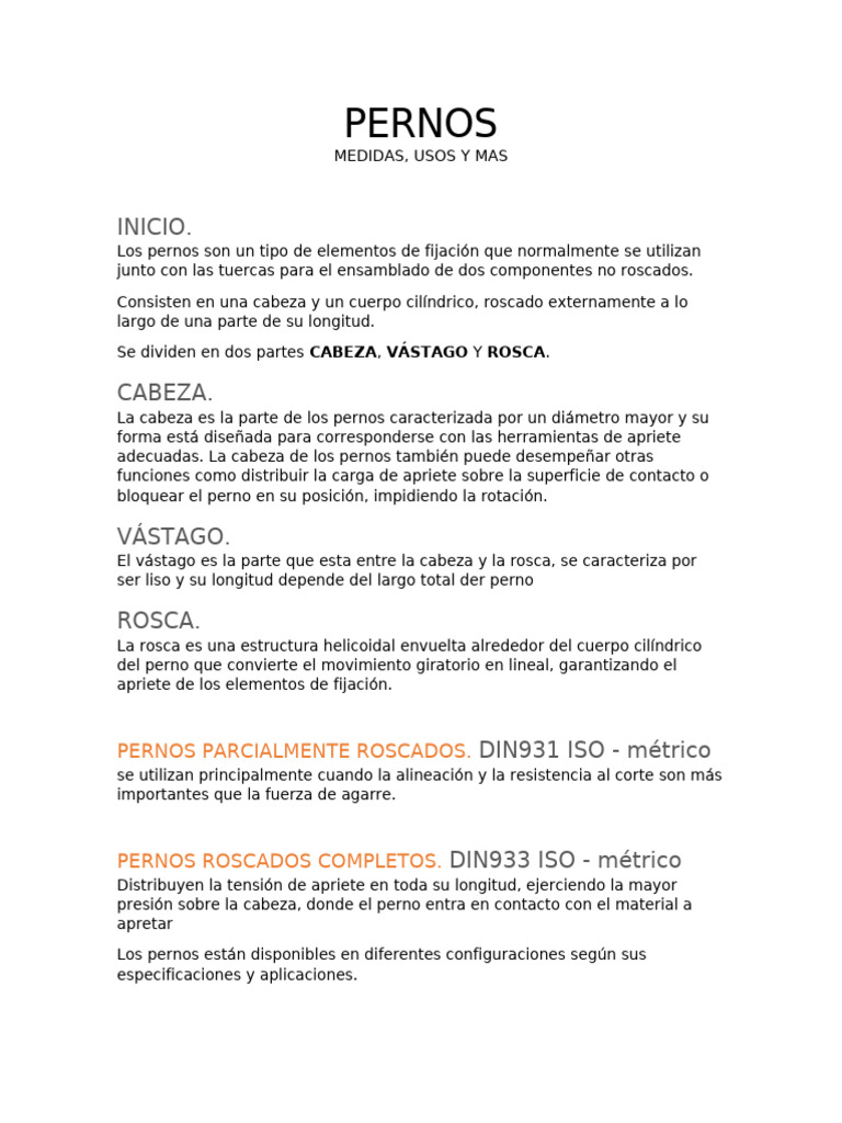 Categoría de Pernos Tipos de Rosca y Más | PDF | Tornillo | Ingeniería ...