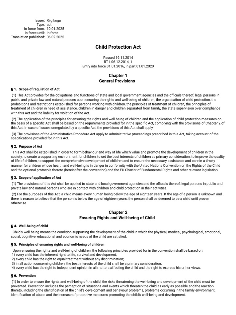 Estonia's Child Protection Act Overview | PDF | Criminal Record | Child ...