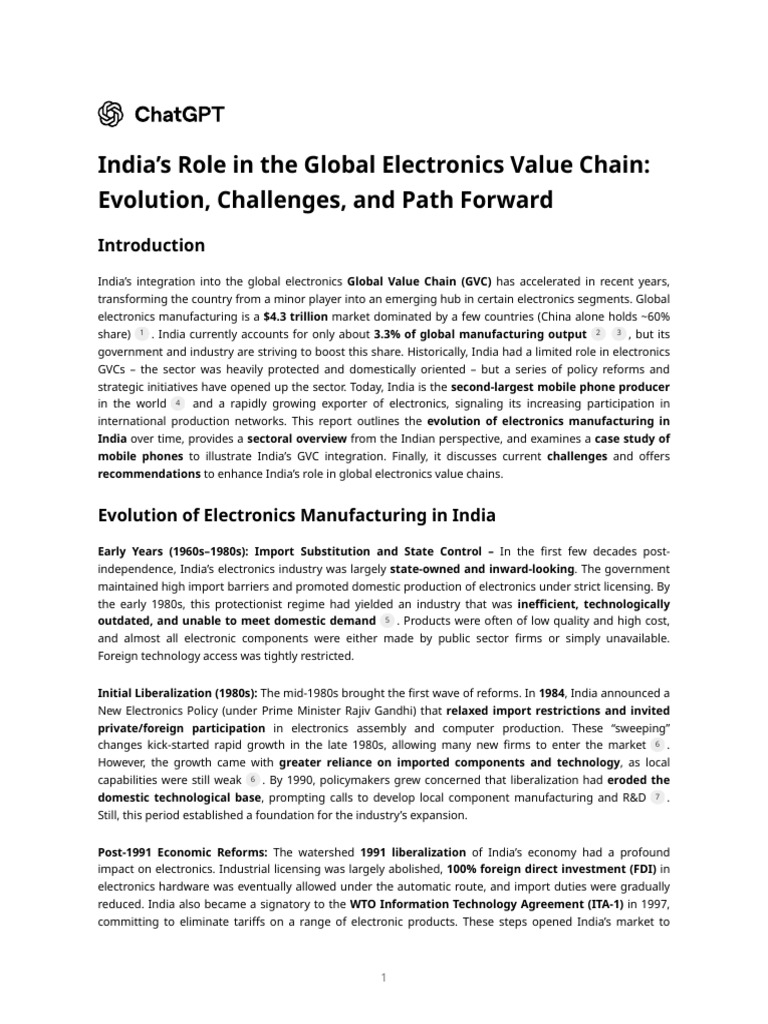 India in Global Electronics Value Chain | PDF | Tariff | Smartphone