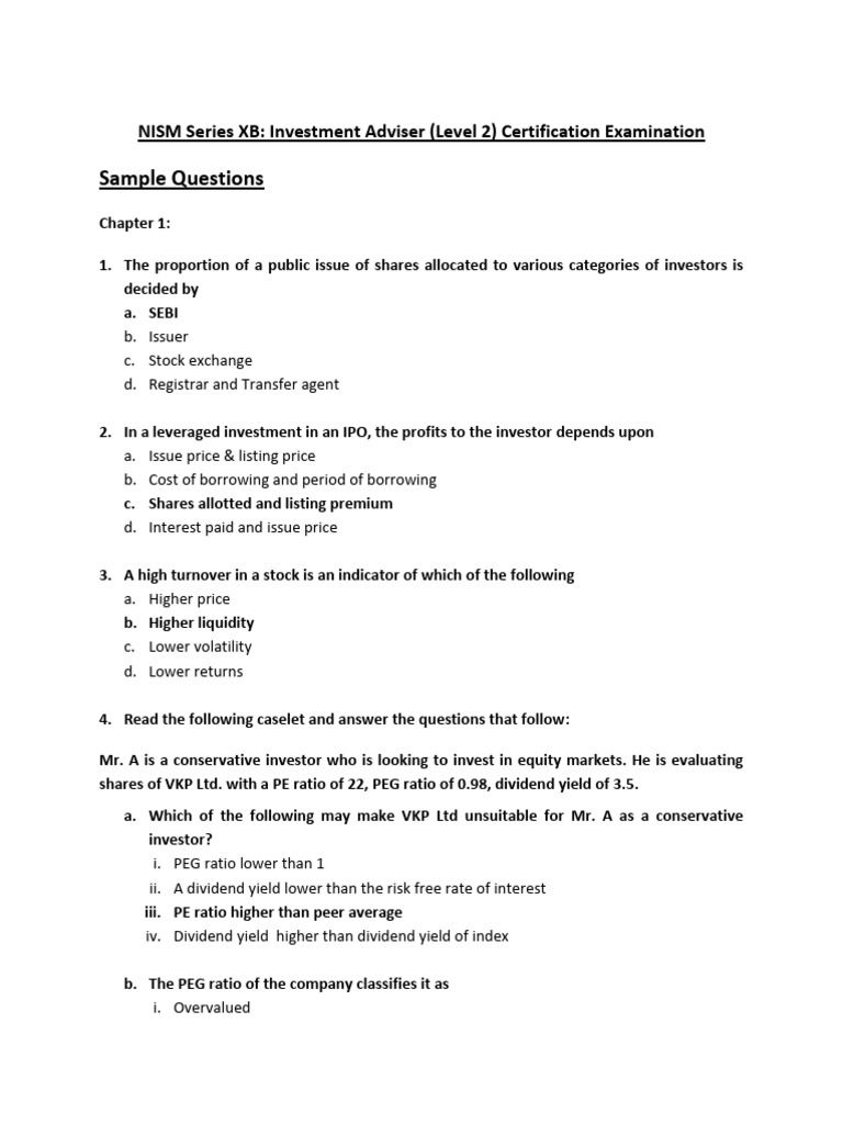 Sample Questions IA Level II 23.1.2017 | PDF | Retirement | Peg Ratio