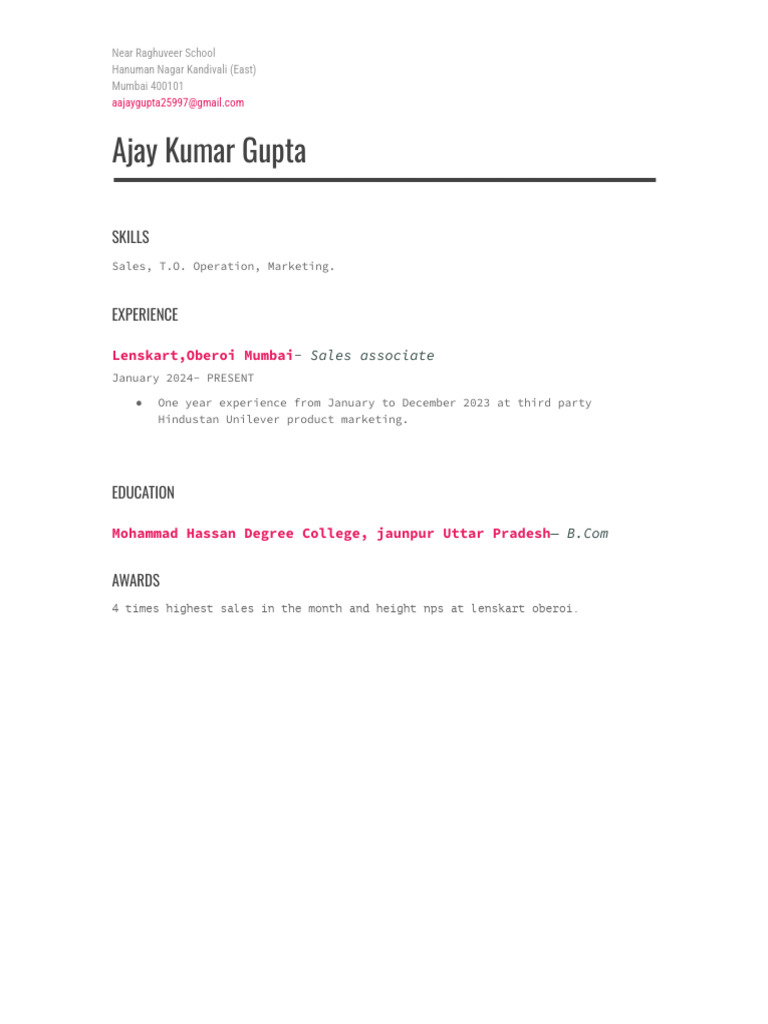 Ajay Kumar Gupta: Skills | PDF