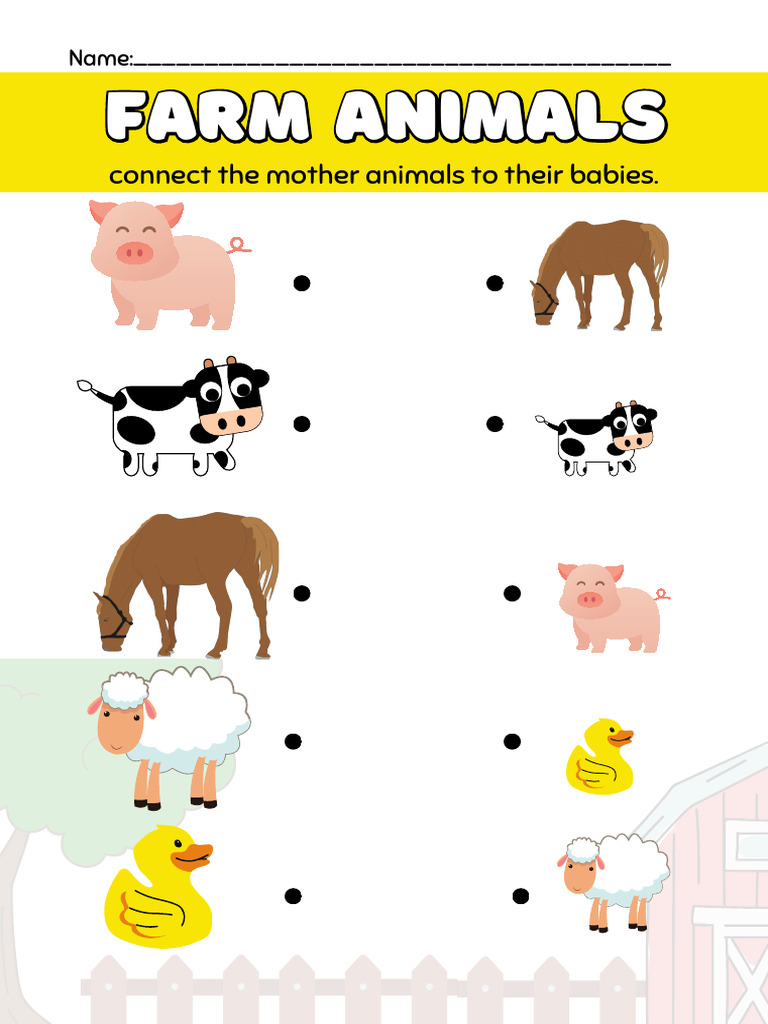 Farm Animals Mother and Babies Activity Worksheet for Kindergarten | PDF
