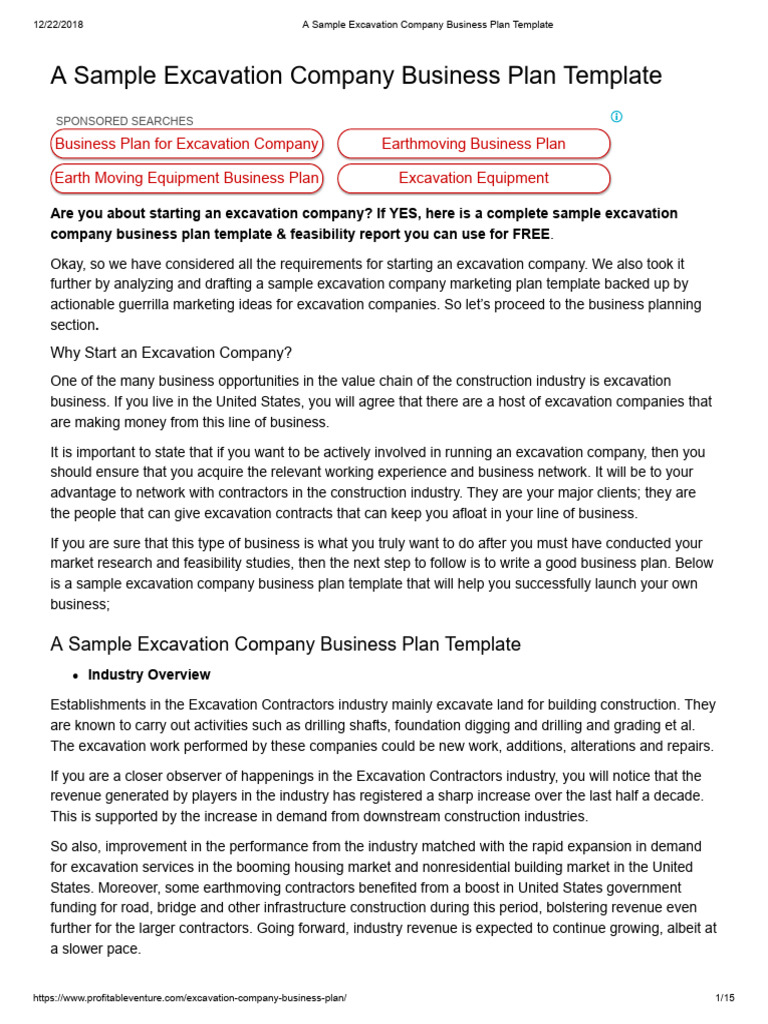 Excavation Company Business Plan Guide | PDF | Transport | Banks