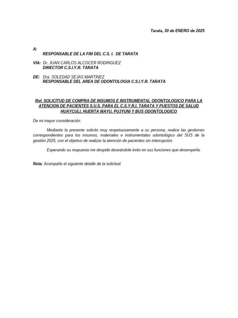 Solicitud de Dicalador Dental y Materiales | PDF | Materiales