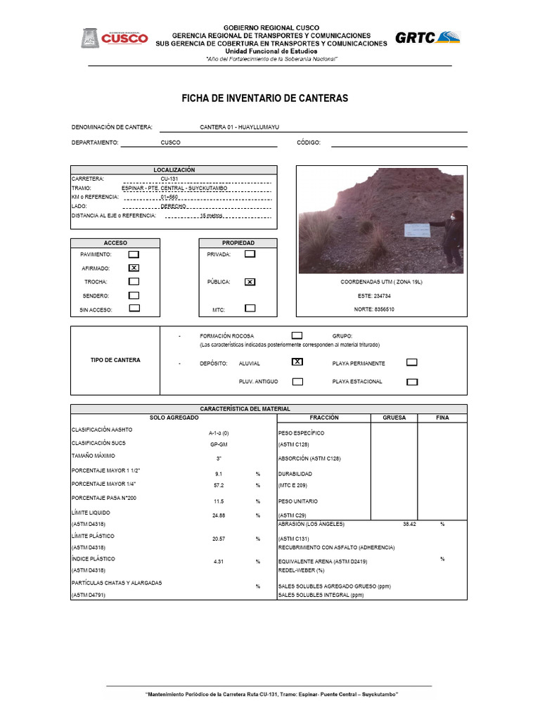 Formato de Inventario de La Cantera - Manual Suelos | PDF | Cantera | Materiales