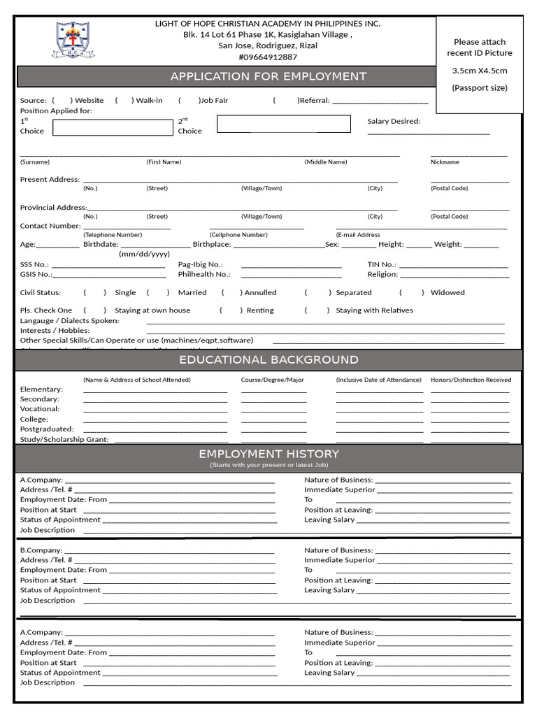 LHCA Revised Employment Form-2025 | PDF