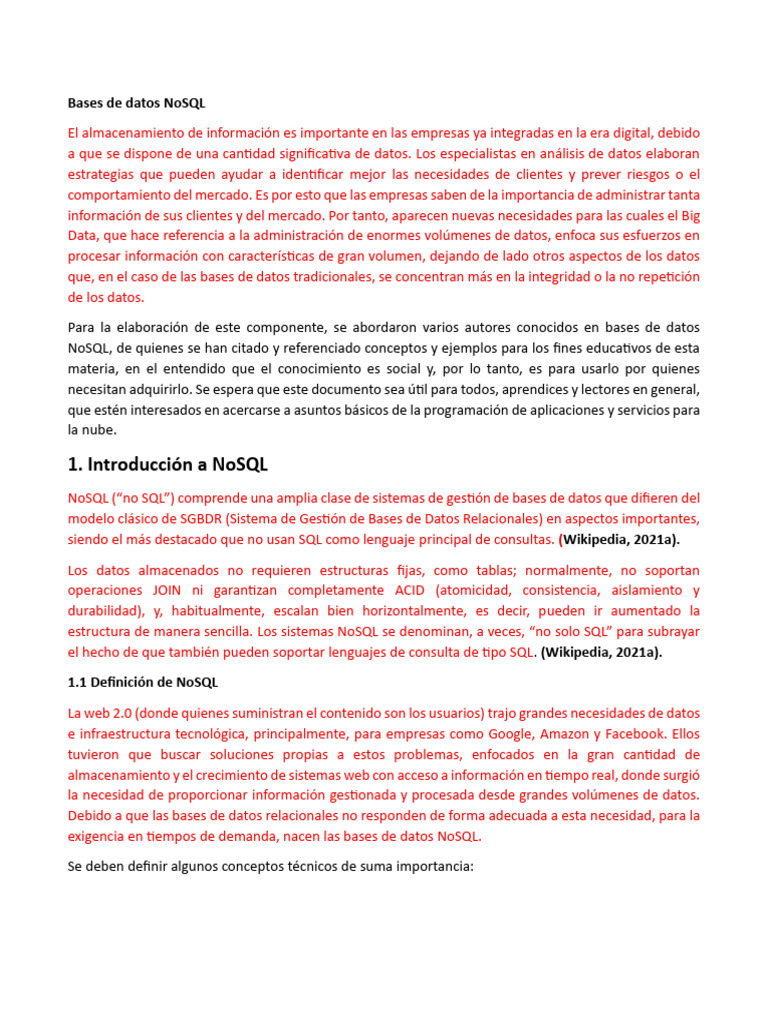 Bases de Datos NoSQL | PDF | No Sql | Xml