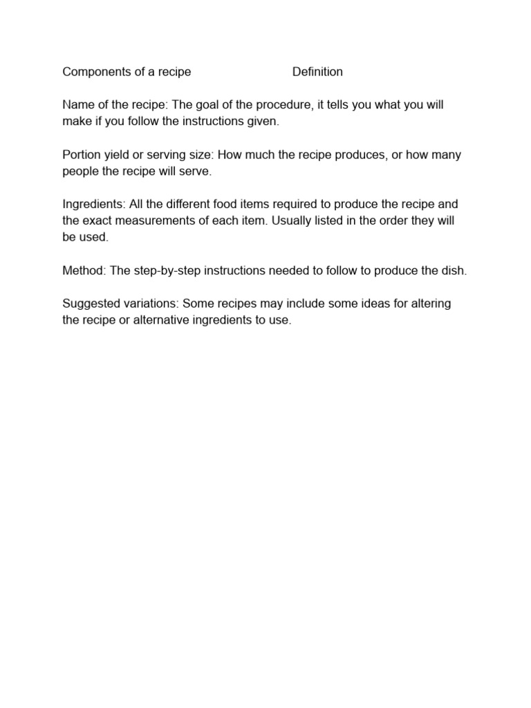 Essential Components of a Recipe | PDF