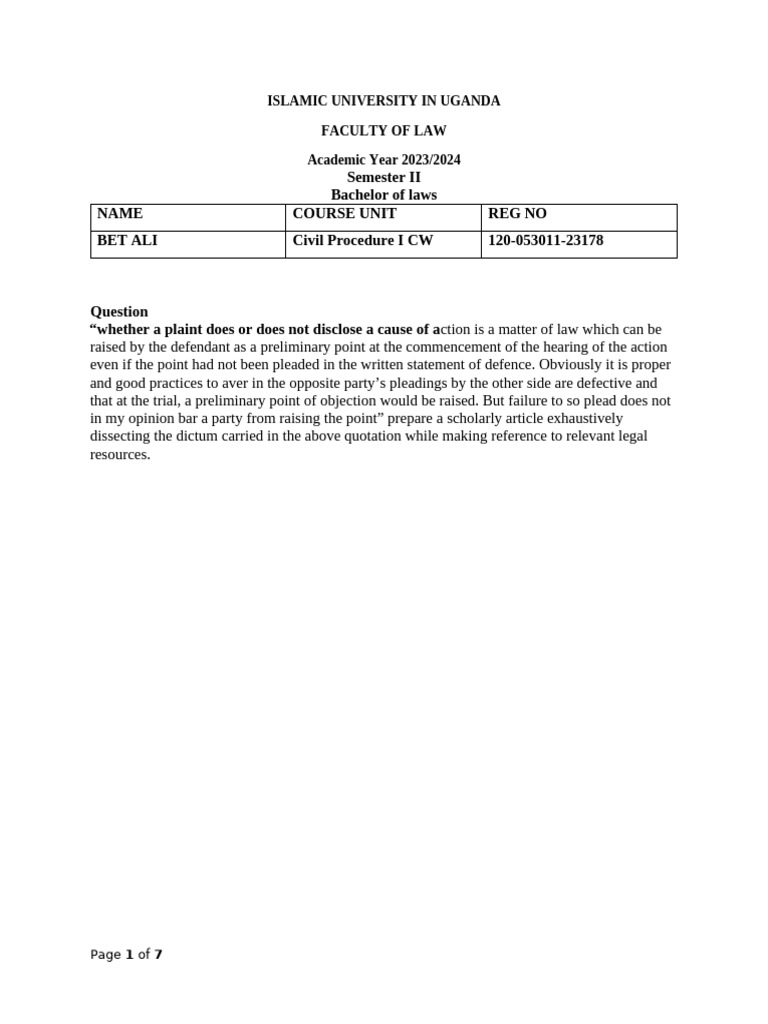 CIVIL Procedure 11 Coursework pro | PDF | Lawsuit | Cause Of Action