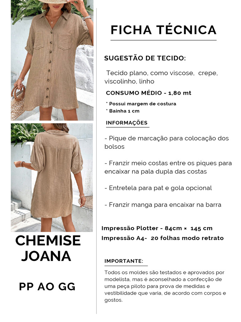 Ficha Técnica Chemise Joana | PDF