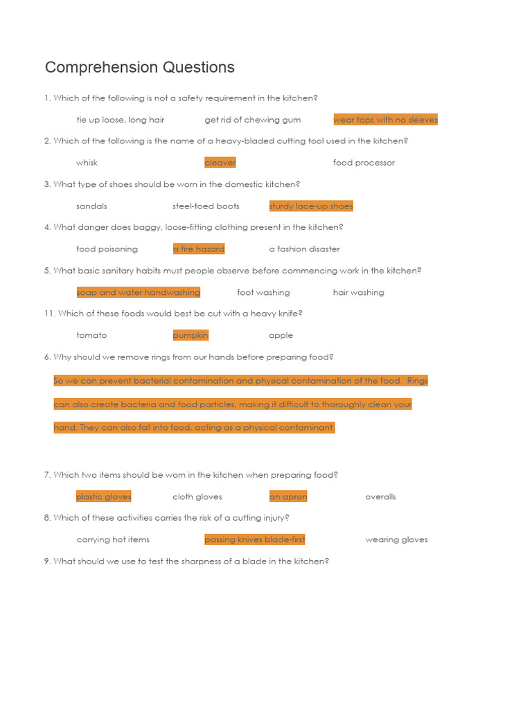 Lesson 1 -Comprehension Questions | PDF