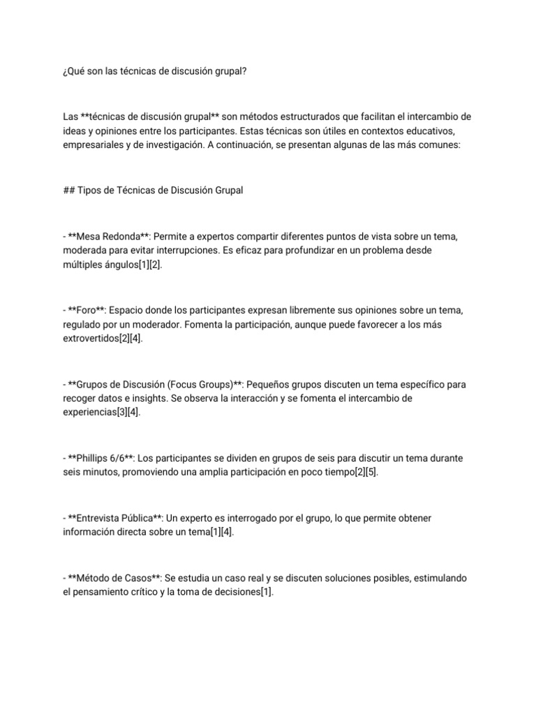 Tecnicas de Discusion Grupal | PDF | Foro de Internet