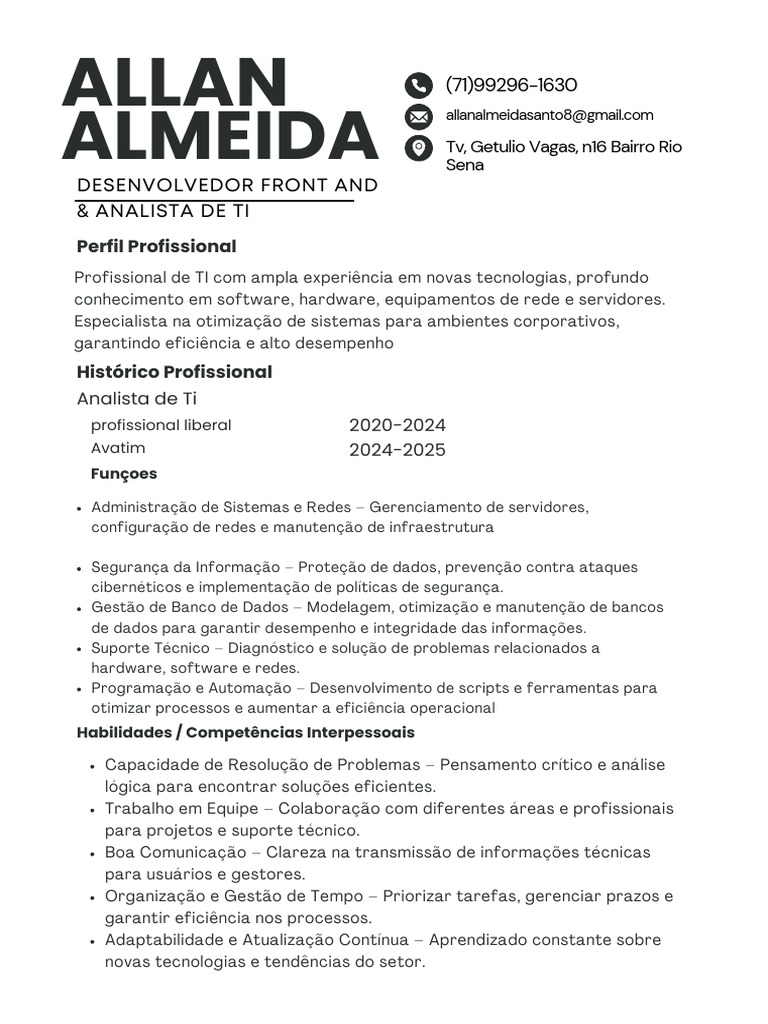 Currículo Profissional Allan Almeida Santos | PDF | Tecnologia da ...