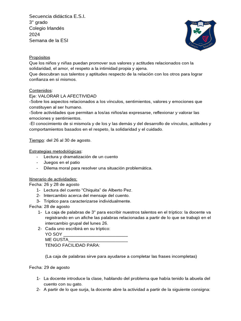 Secuencia didactica ESI 1- 2024 | PDF