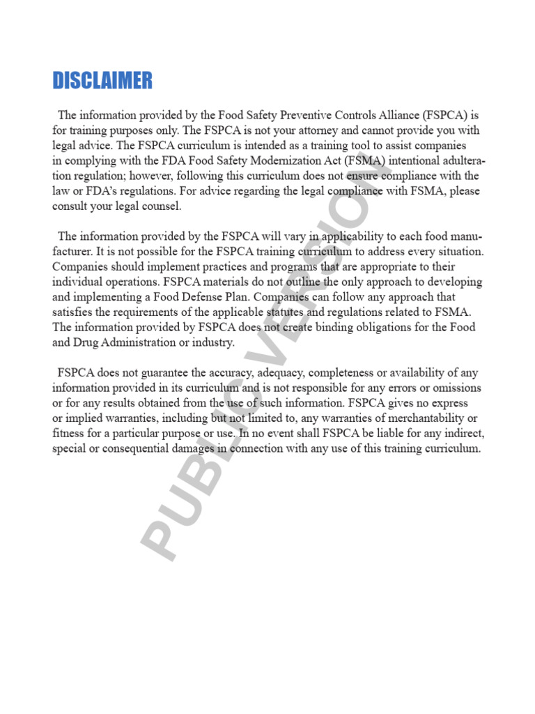 FSPCA Training Food Defense Awareness | PDF | Implied Warranty | Food ...