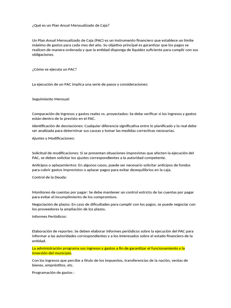 Qué Es Un Plan Anual Mensualizado de Caja | PDF | Inversiones | Estado ...