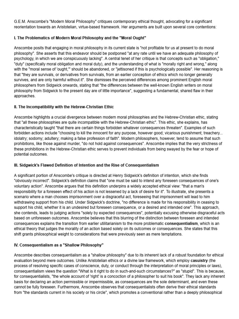 Anscombe's Critique of Modern Ethics | PDF | Virtue | Morality