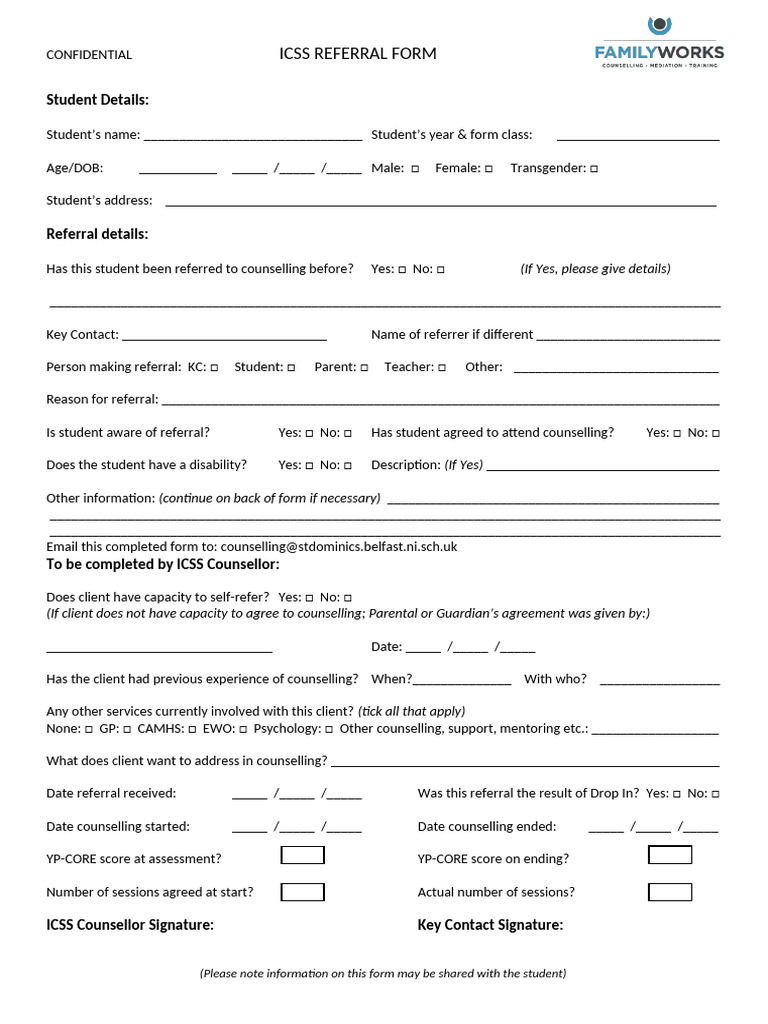 Counselling Referral Form | PDF | Psychology | Behavioural Sciences