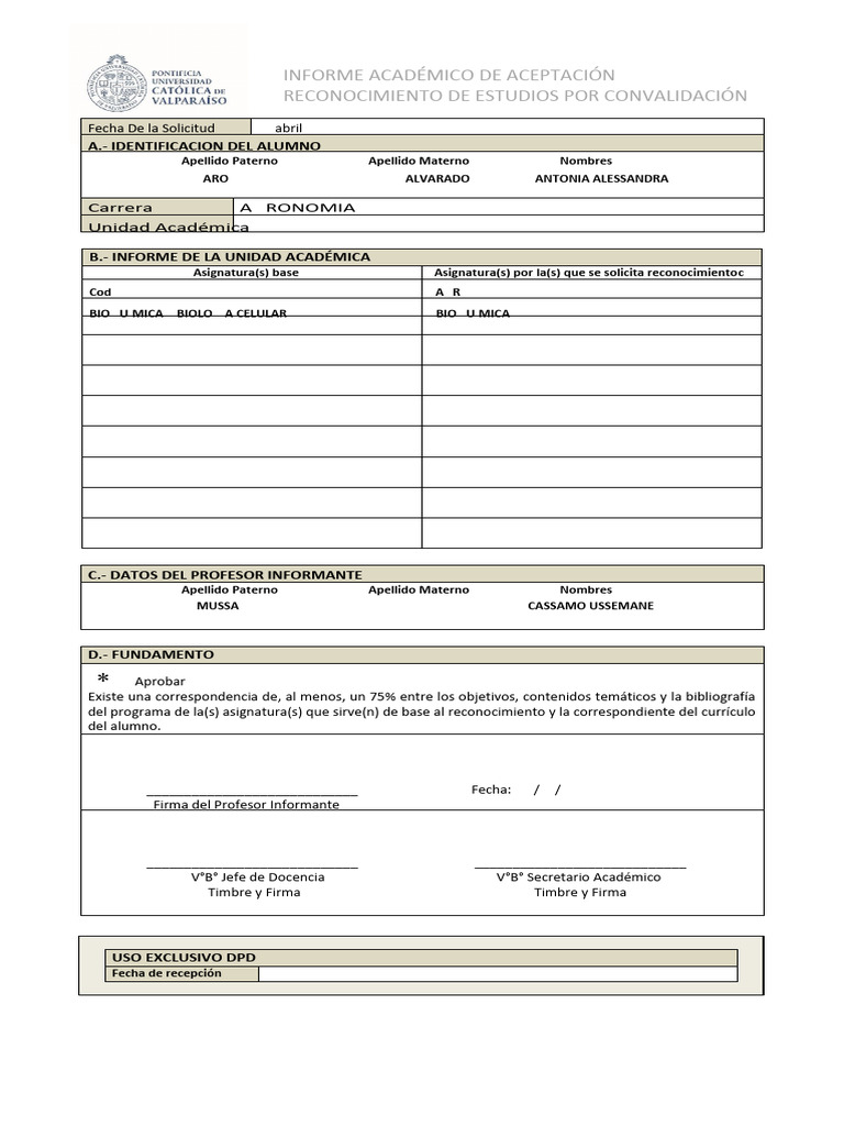 Informe Académico de Aceptación Convalidacion Zaro Alvarado | PDF