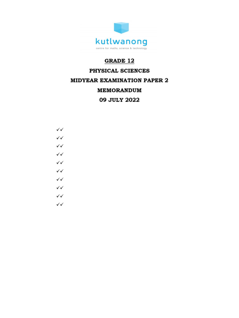 Grade 12 Physical Sciences Exam Memo | PDF | Intermolecular Force | Chemical Reactions