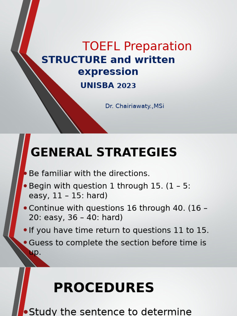 TOEFL Structure and Expression Guide | PDF | Verb | Subject (Grammar)