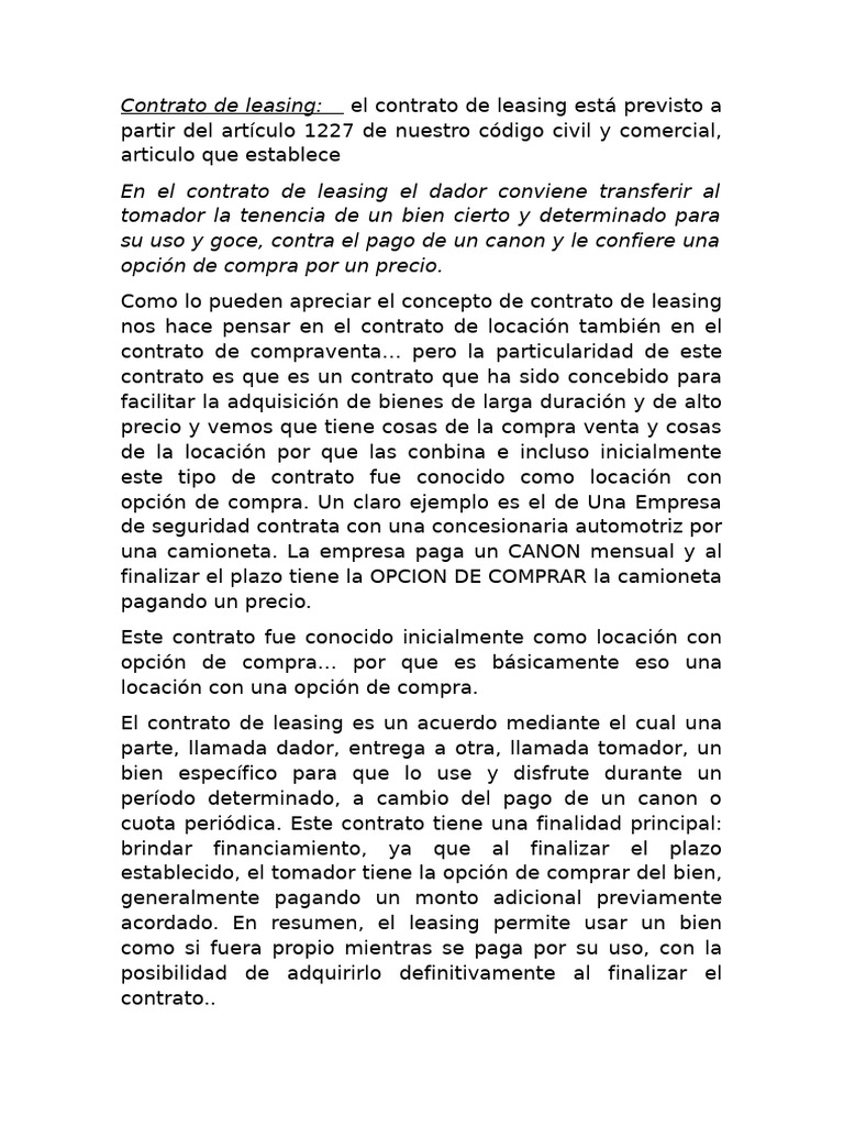 Guía sobre el contrato de leasing | PDF