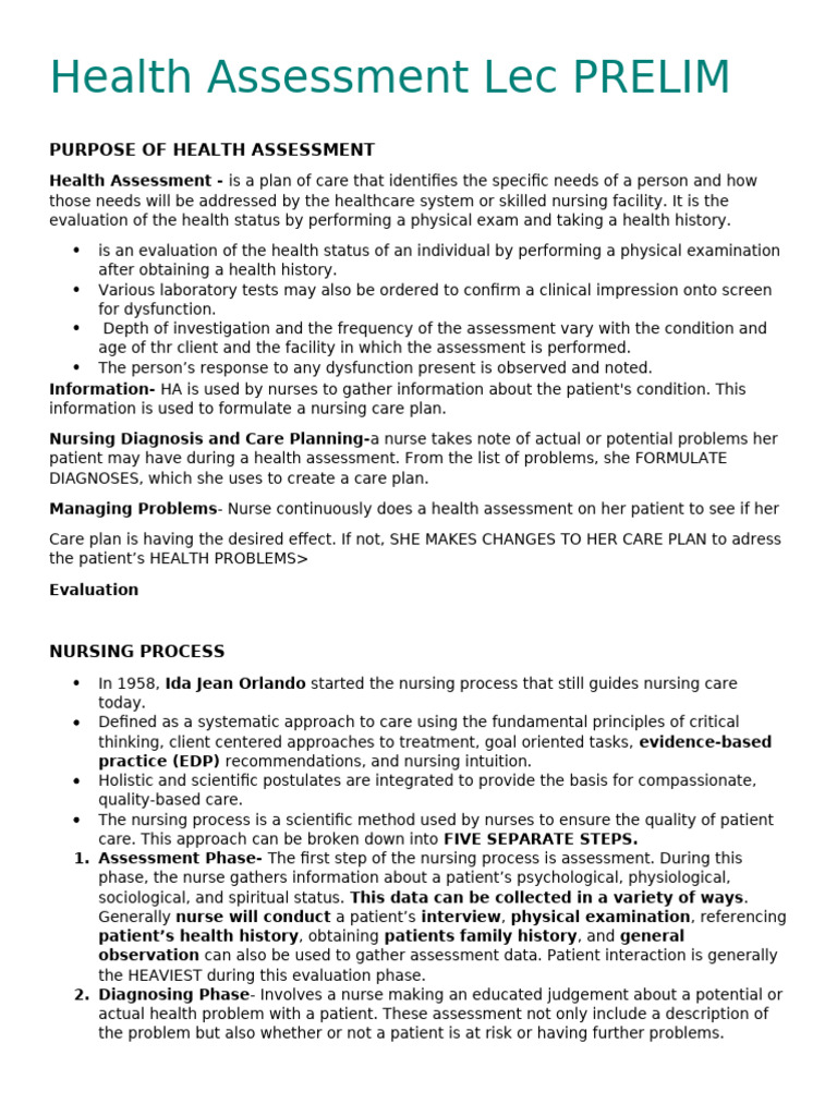 Health Assessment Overview and Process | PDF | Physical Examination ...
