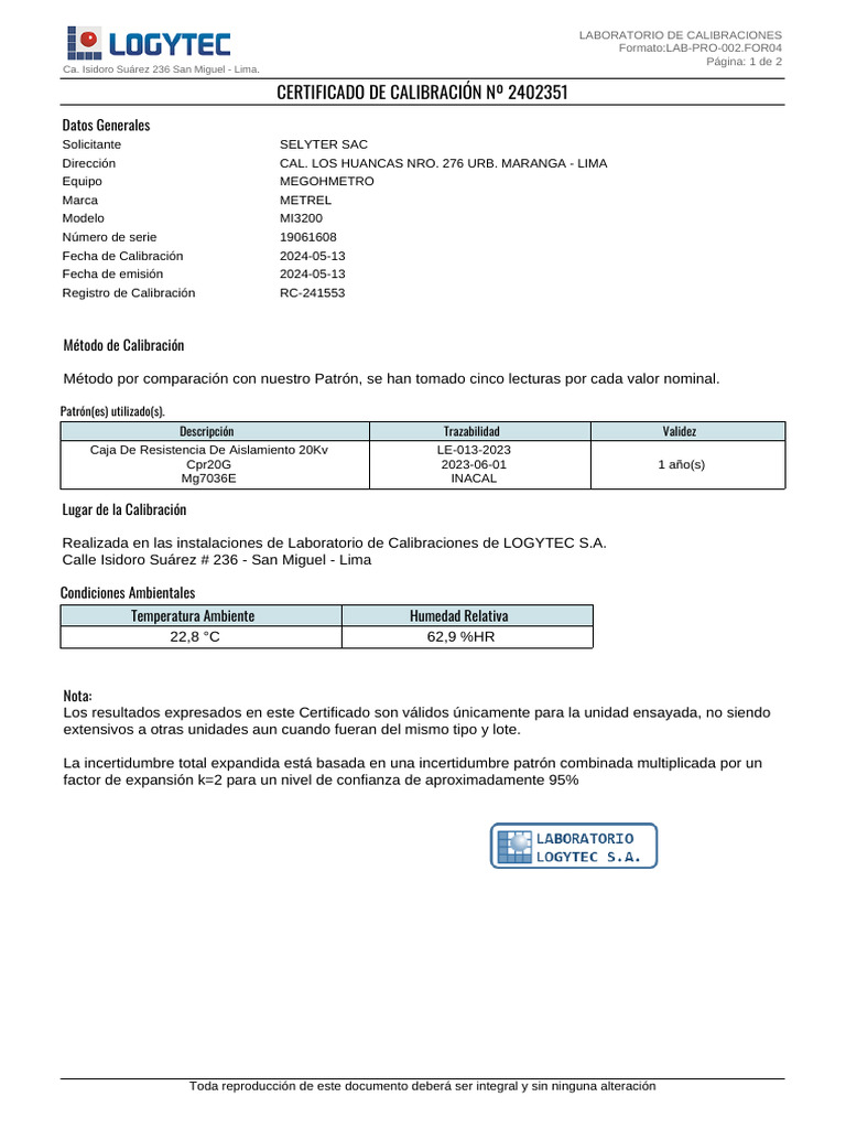Megohmetro Metrel Mi3200 19061608 Selyter Sac | PDF | Cantidad ...