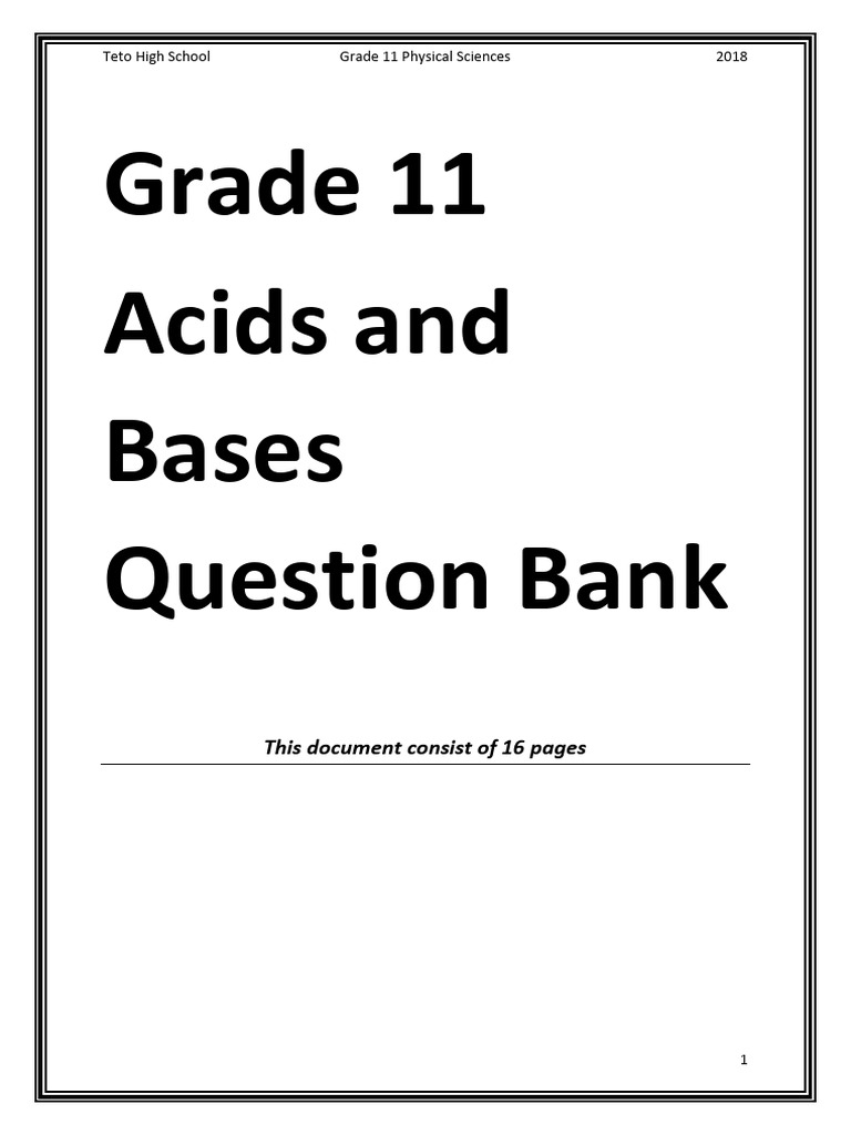 Grade 11 Acids and Bases Question Bank | PDF | Acid | Hydroxide