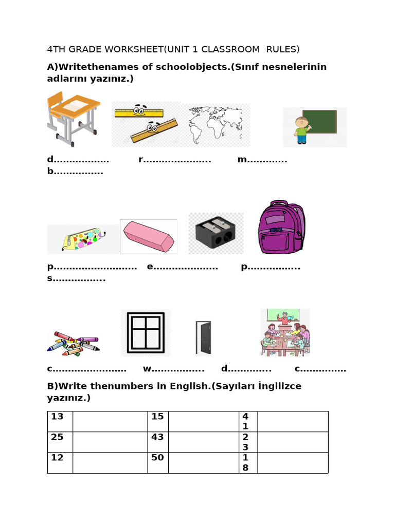 4th Grade Classroom Rules Worksheet | PDF