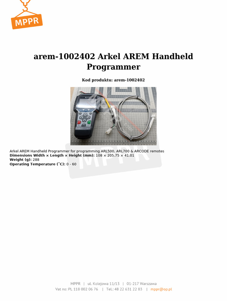 Arem-1002402 Arkel AREM Handheld Programmer | PDF