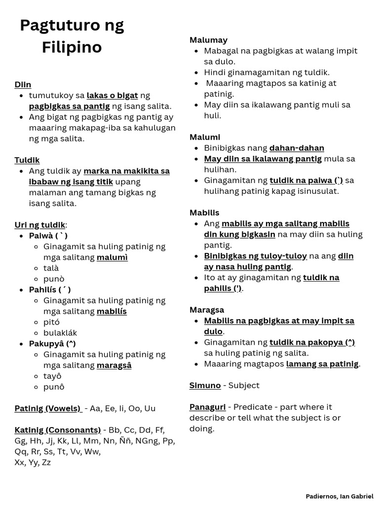 Pagtuturo NG Filipino - Notes | PDF