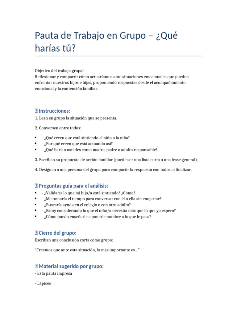 Pauta Trabajo Grupo Que Harias Tu | PDF