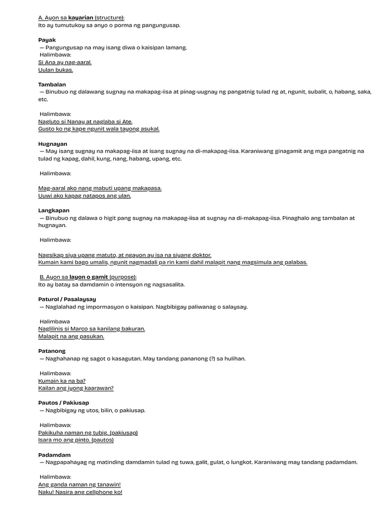 A. Ayon sa kayarian (structure) Ito ay tumutukoy sa anyo o porma ng ...