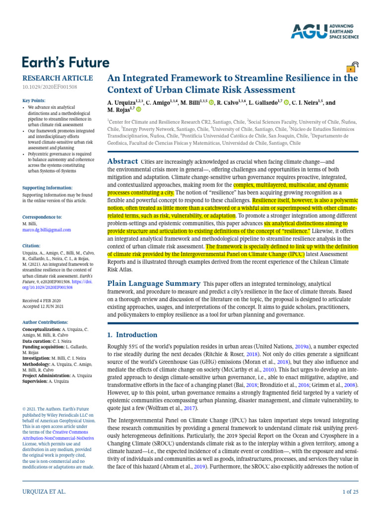 Urban Climate Resilience Framework | PDF | Ecological Resilience ...