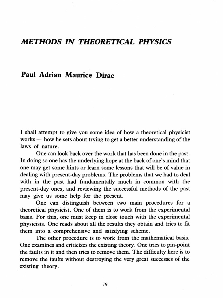 Dirac, Paul - 'Methods in Theoretical Physics' | PDF | Physics | Electron
