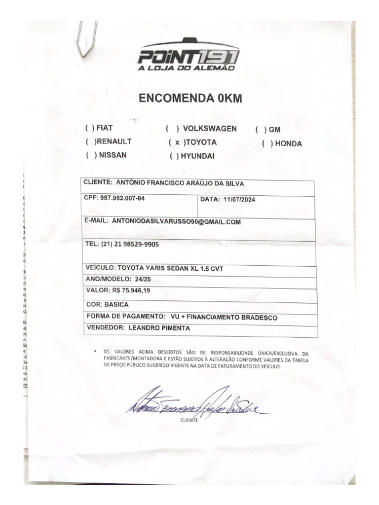 Encomenda Okm Antônio Frabcis | PDF