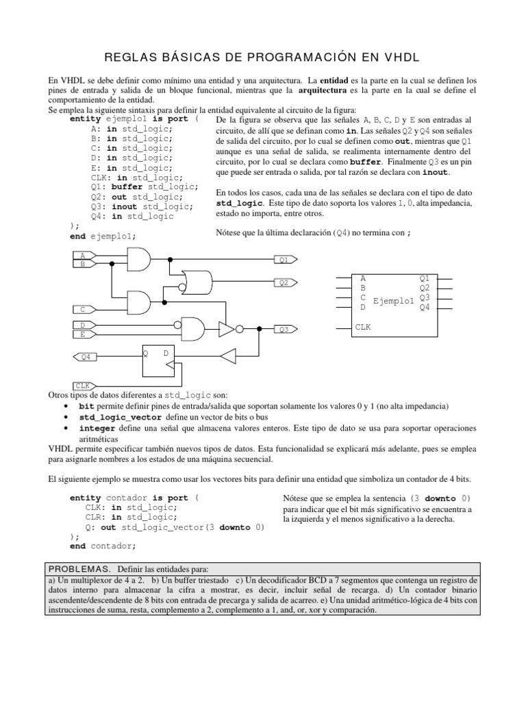 Reglas Básicas de Programación en VHDL | PDF | Vhdl | Puerta lógica