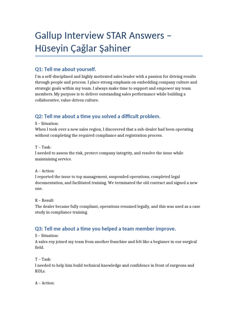 Gallup Interview STAR Method Examples | PDF | Business