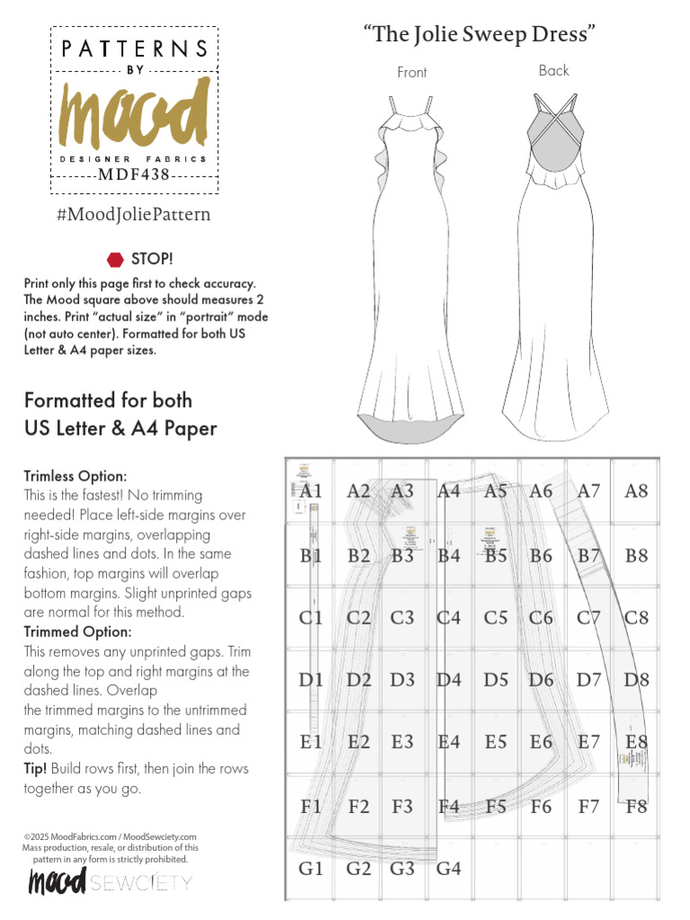 MDF438 Jolie Sweep Dress Free Sewing Pattern Sizes 00 32 A4 Letter ...