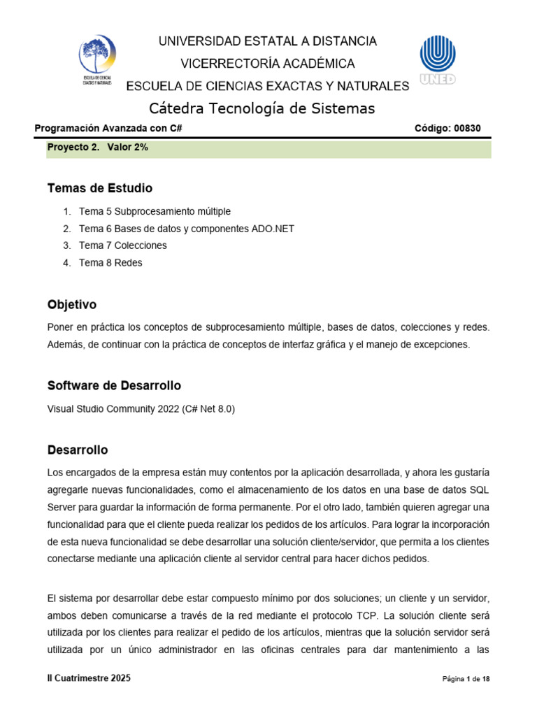 Proyecto 2 - II Cuatri. 2025 - 00830 | PDF | Bases de datos | Servidor SQL de Microsoft