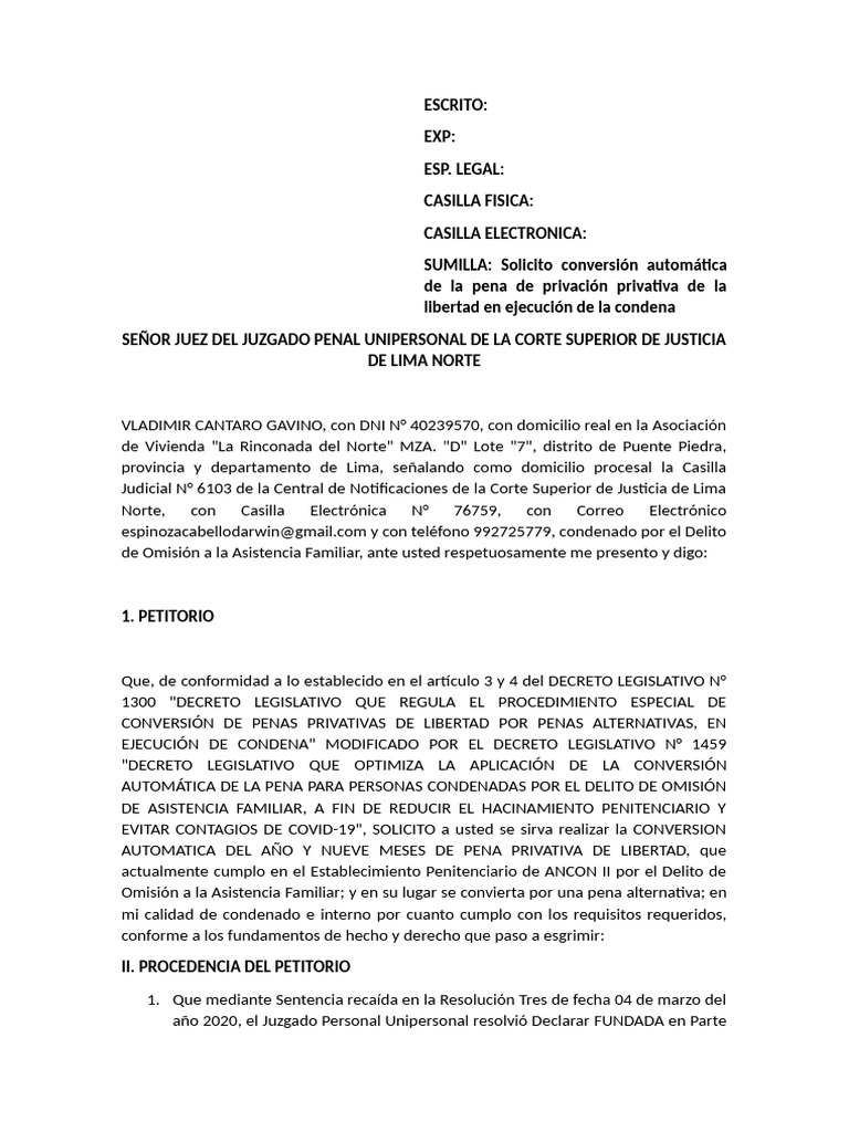 Solicitud de Conversión de Pena Judicial | PDF | Castigos | Prisión
