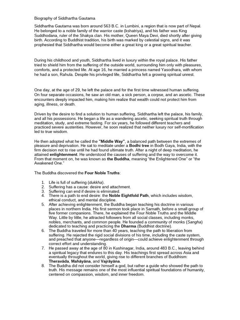 Biography of Siddhartha Gautama | PDF | Enlightenment In Buddhism ...