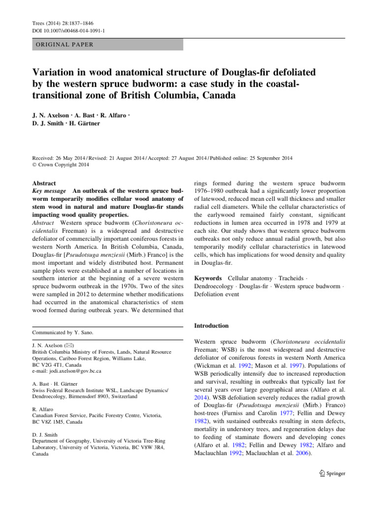 Variation in Wood Anatomical Structure of Douglas-Fir Defoliated by The ...
