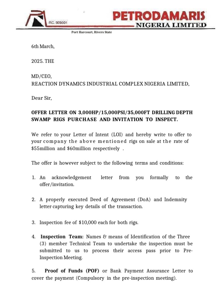 Offer & Invitation Letter - Petrodamaris - Diamond | PDF