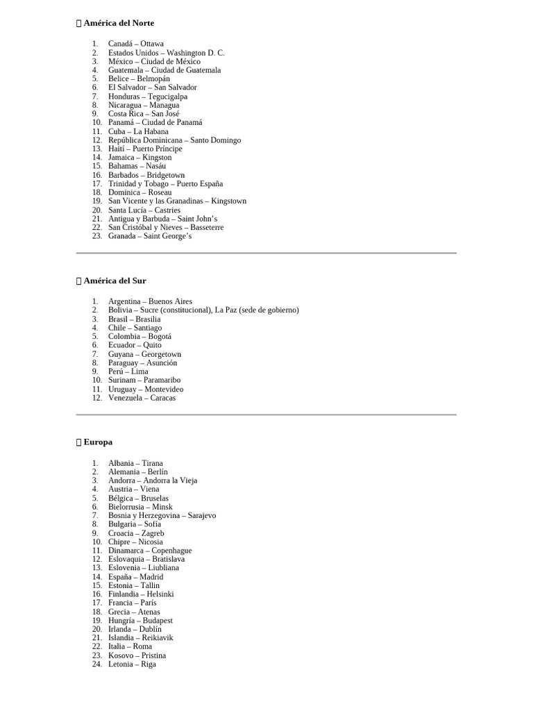 Paises y capitales del mundo | PDF | Américas