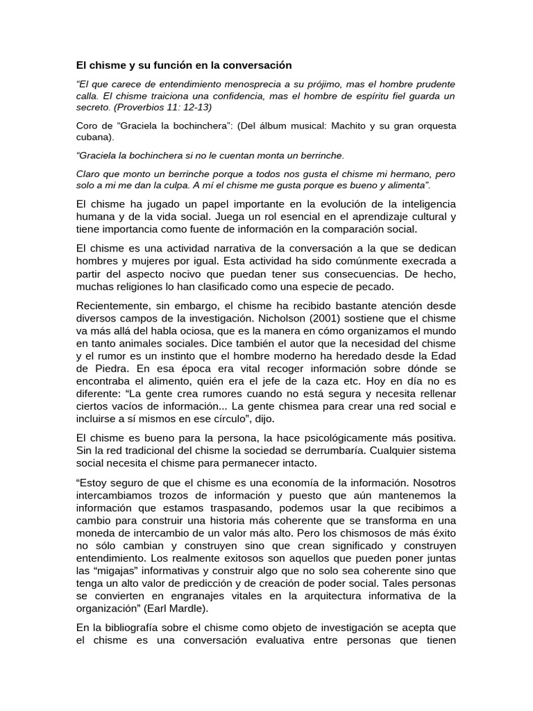 El chisme: función y consecuencias sociales | PDF
