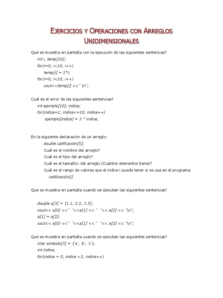 Ejercicios y Operaciones Con Arreglos Unidimensionales | PDF